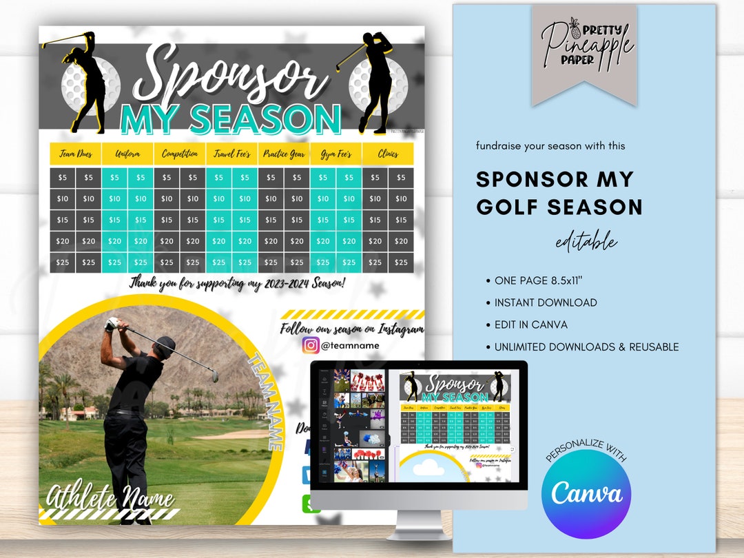 Editable Golfer - Sponsor My Season Fundraiser Template, Instant ...