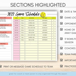 Editable Softball Game Schedule Template Instant Download to Organize ...