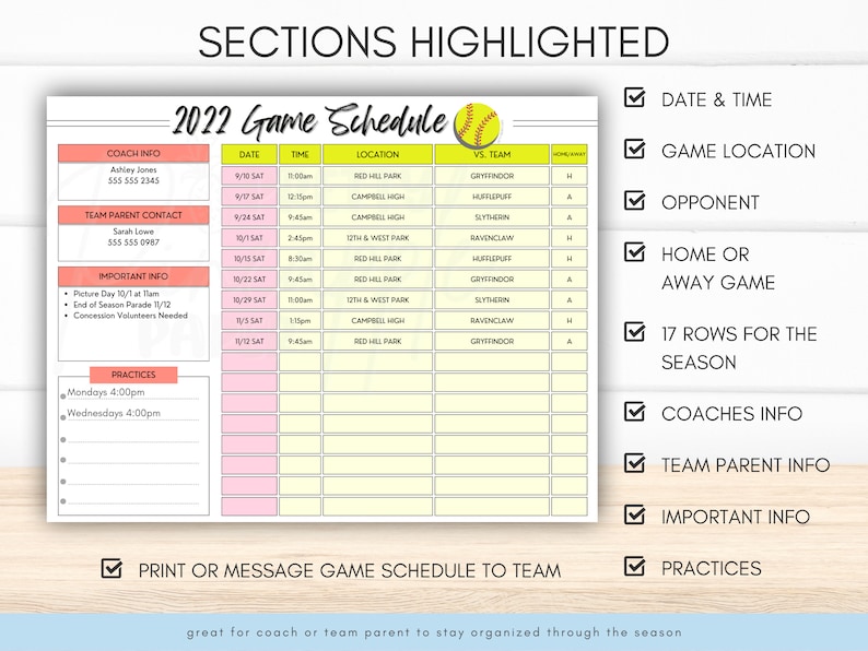 Editable Softball Game Schedule Template Instant Download to Organize ...