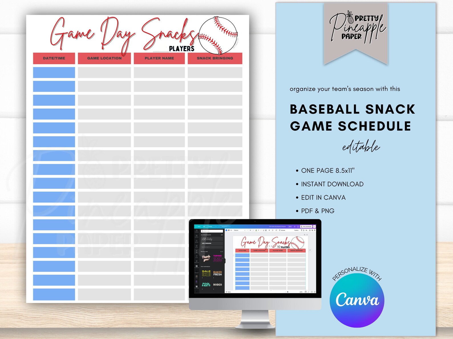 Editable Baseball Game Day Snack Schedule Template. Instant - Etsy
