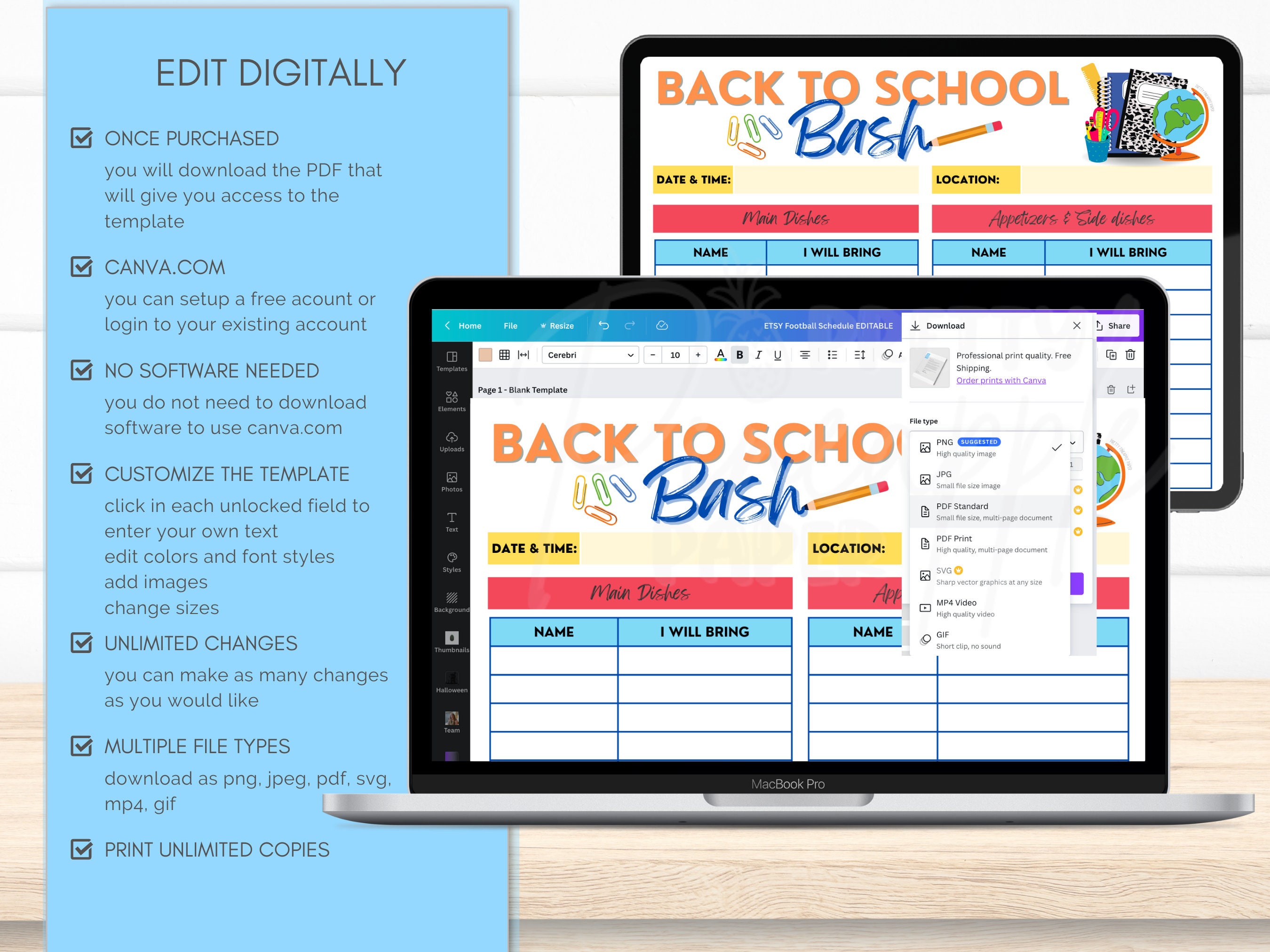 Editable Back to School Bash Sign up Sheet, Instant Digital Download ...