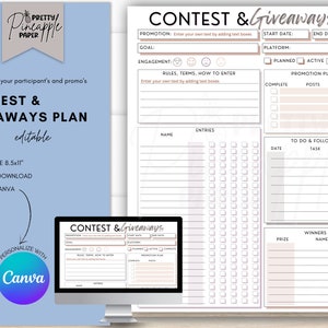 Editable Contest and Giveaway Tracker Planner Sheet, Instant Digital ...