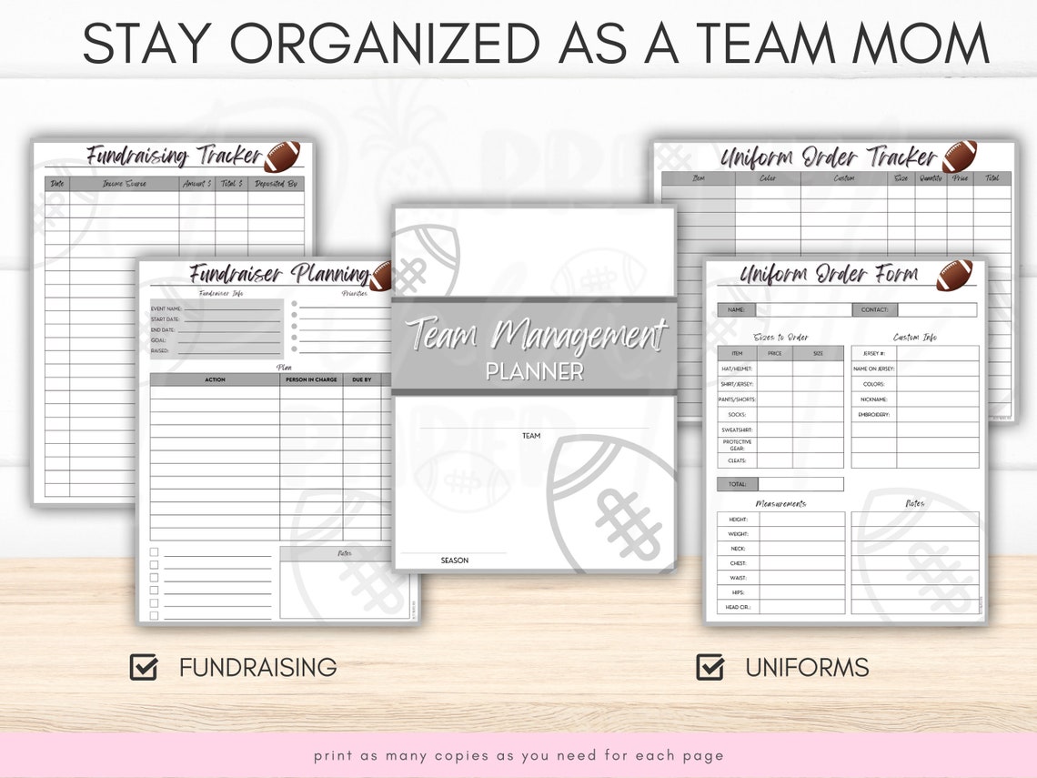 Printable Football Team Management Planner for Coach and Team Mom, Game ...