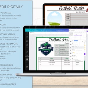 Editable Football Roster Template, Football Team Info, Coach Planner ...