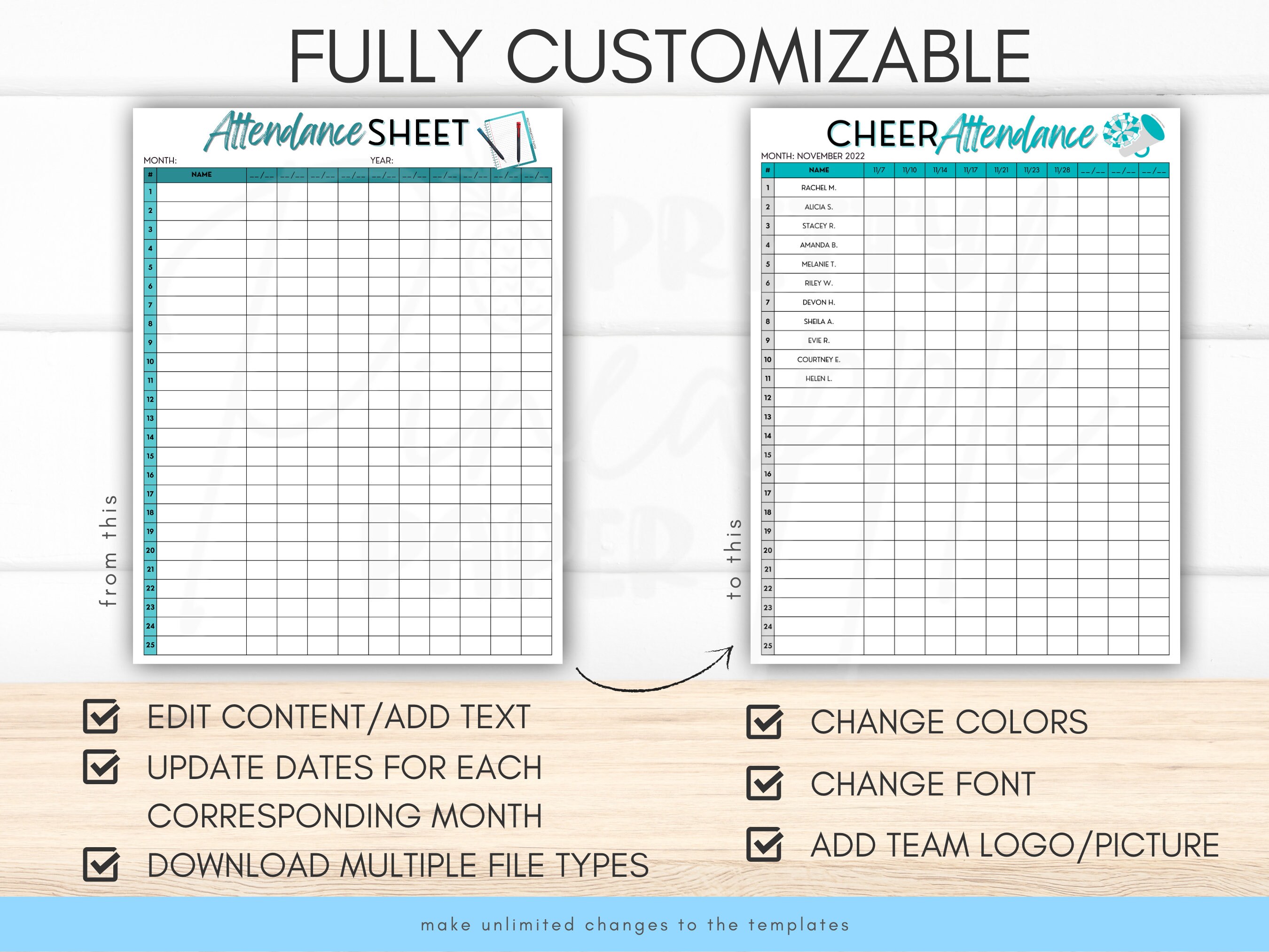 Editable Attendance Template Instant Digital Download Edit - Etsy