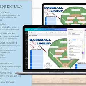 Hoja imprimible editable de alineación de béisbol y posición del campo. Orden de bateo de los ...