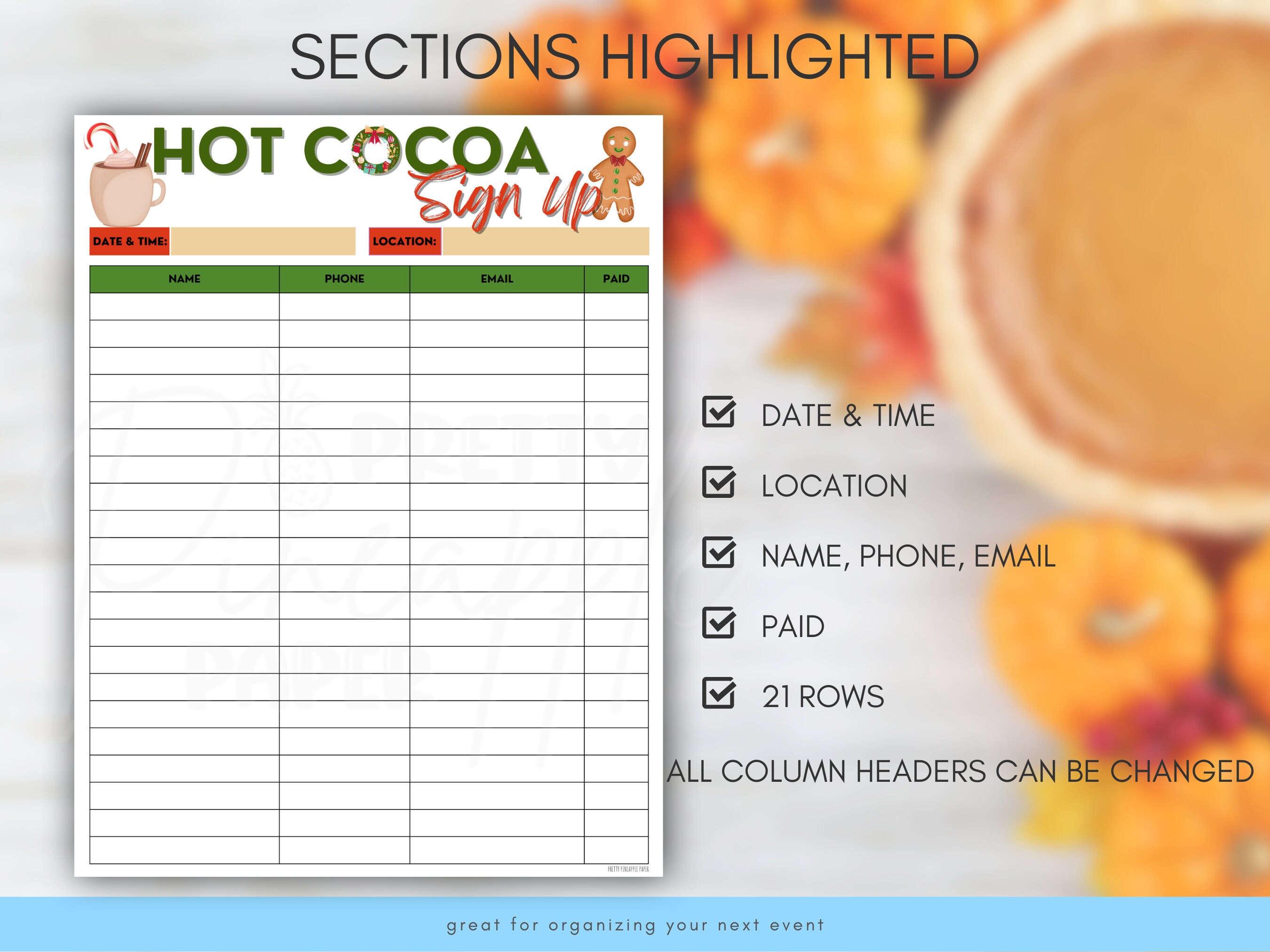 Editable Hot Cocoa Sign up Sheet, Instant Digital Download, Edit in ...