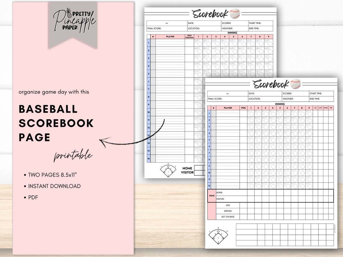 Printable Baseball Team Scorebook, Print Pages, Simple and Detailed ...