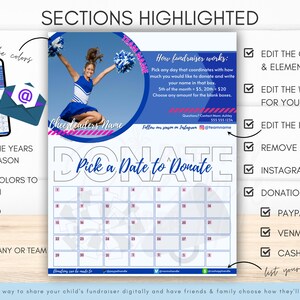 Editable Cheer - Calendar Fundraiser Template, Pick a Date to Donate ...