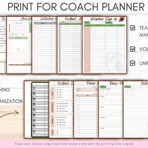 Printable Football Team Management Planner for Coach and Team Mom, Game ...