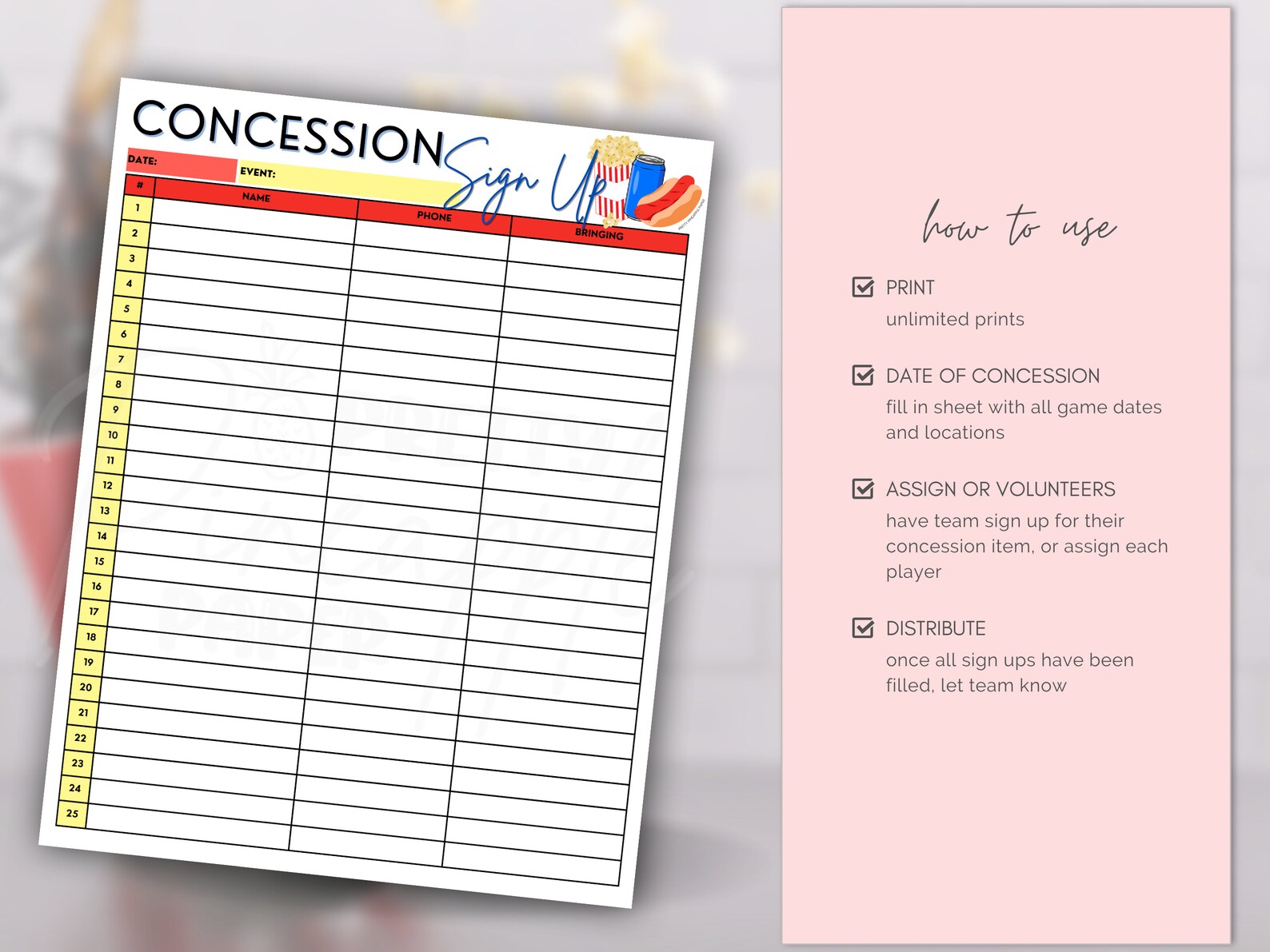 Printable Concession Stand Sign up Instant Download Sheet. Game Day ...