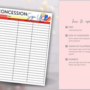Printable Concession Stand Sign up Instant Download Sheet. Game Day ...