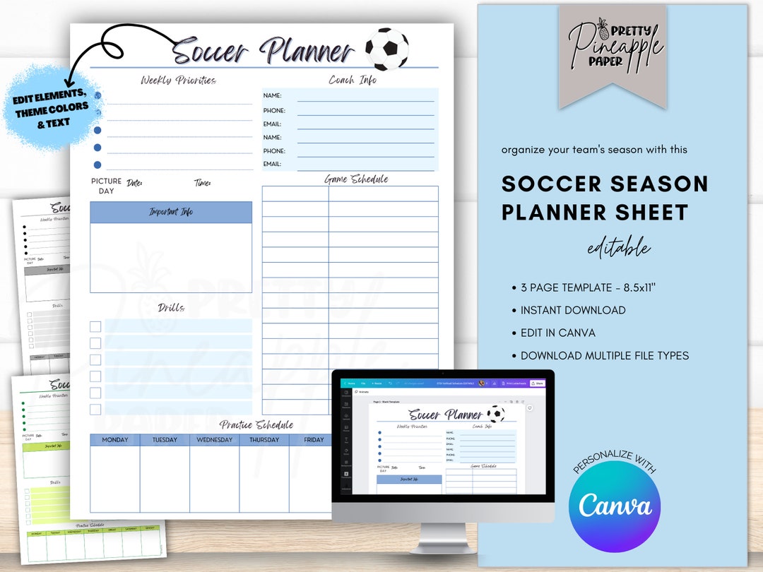 Editable Soccer Season Planner Sheet, Instant Digital Download, Edit in ...