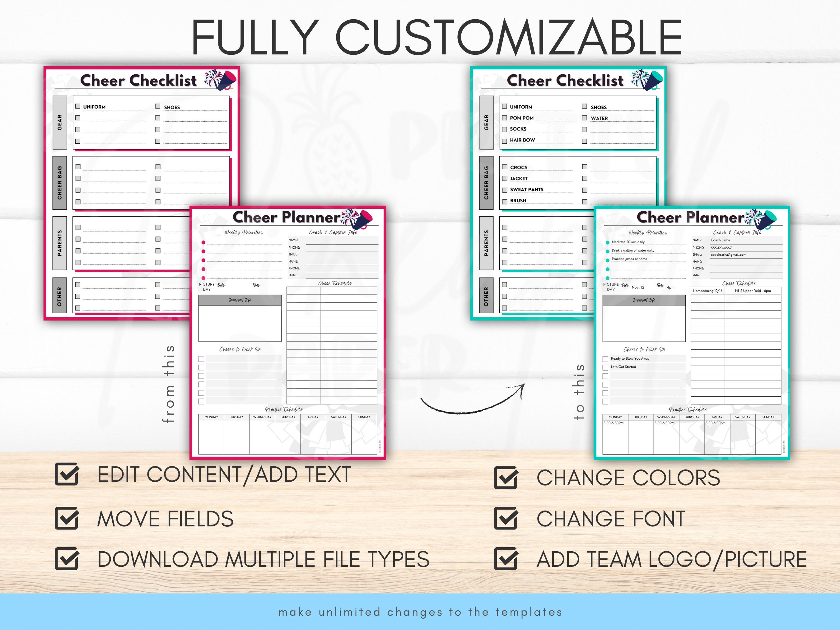 Editable Cheer Organizer Planner Bundle Pages, Coach, Team Mom, Captain ...