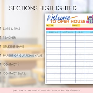 Printable School Open House Sign in Sheet, Instant Digital Download ...
