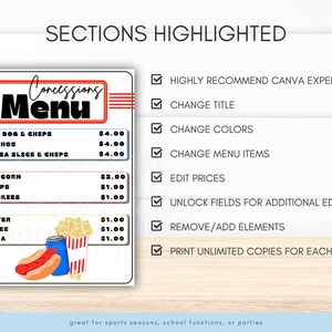 Editable Concession Stand Menu, Canva Template, Instant Download ...