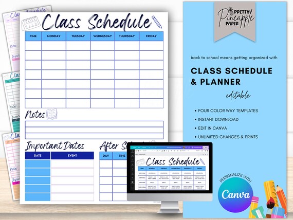 Editable School Class Schedule Planner Template Instant - Etsy