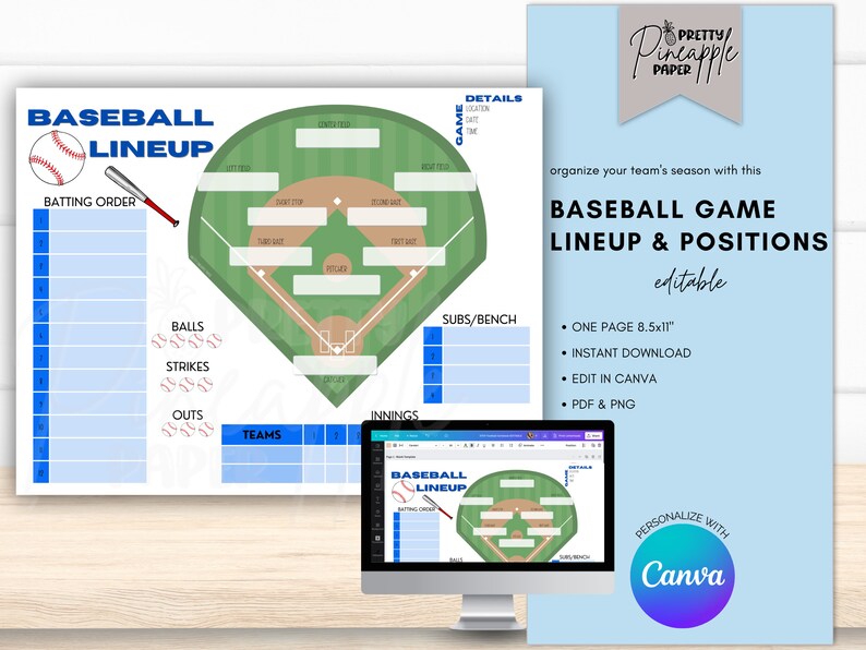 Hoja imprimible editable de alineación de béisbol y posición del campo ...