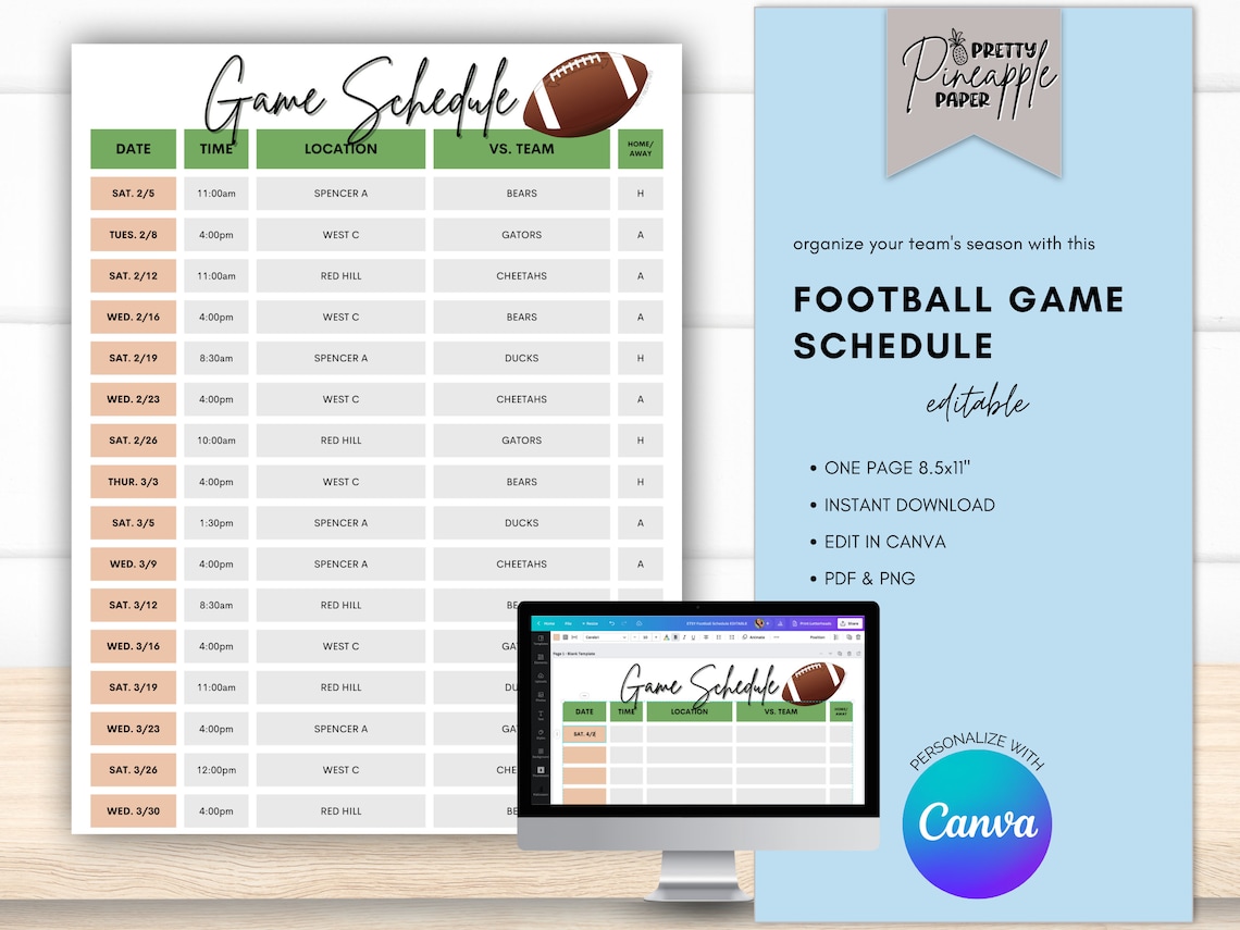 Editable Football Game Schedule Template Instant Download to - Etsy