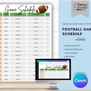 Editable Football Game Schedule Template Instant Download to - Etsy