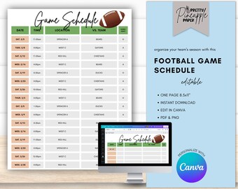 Editable Football Game Schedule Template Instant Download to - Etsy