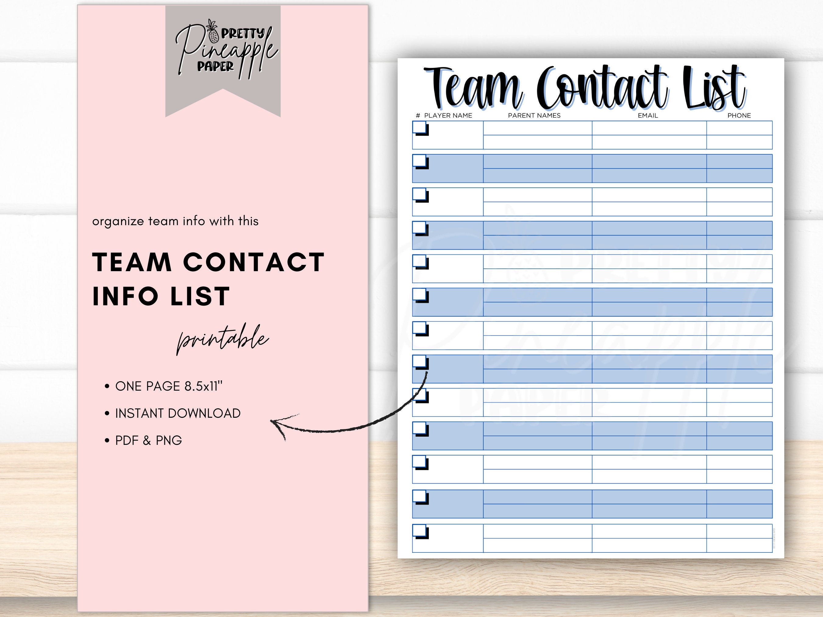 Printable Team Contact List Instant Download for Coach and Team Mom or ...