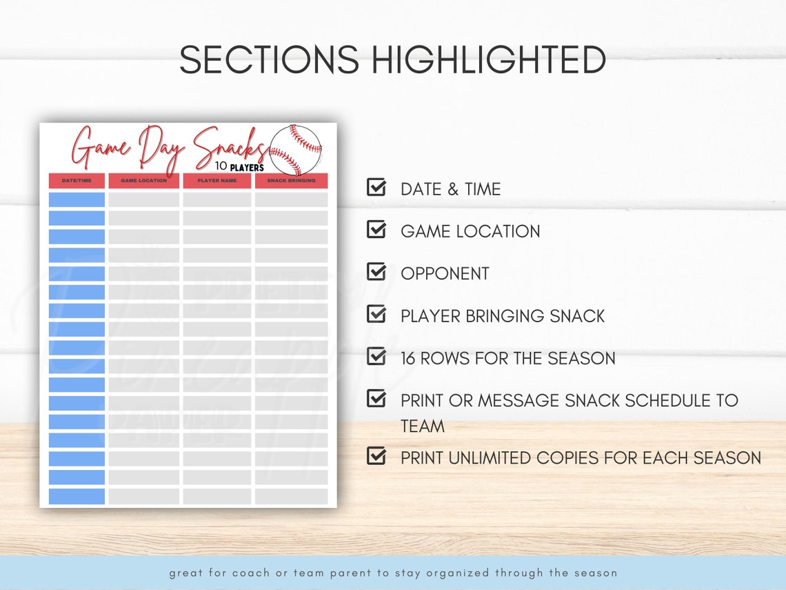 Editable Baseball Game Day Snack Schedule Template. Instant - Etsy