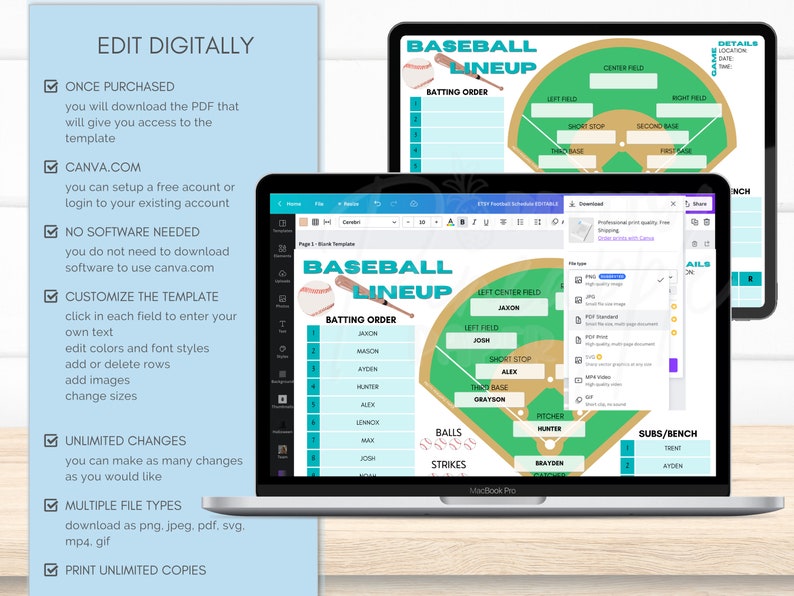 Editable Baseball Line up and Field Position Printable Sheet. Players ...