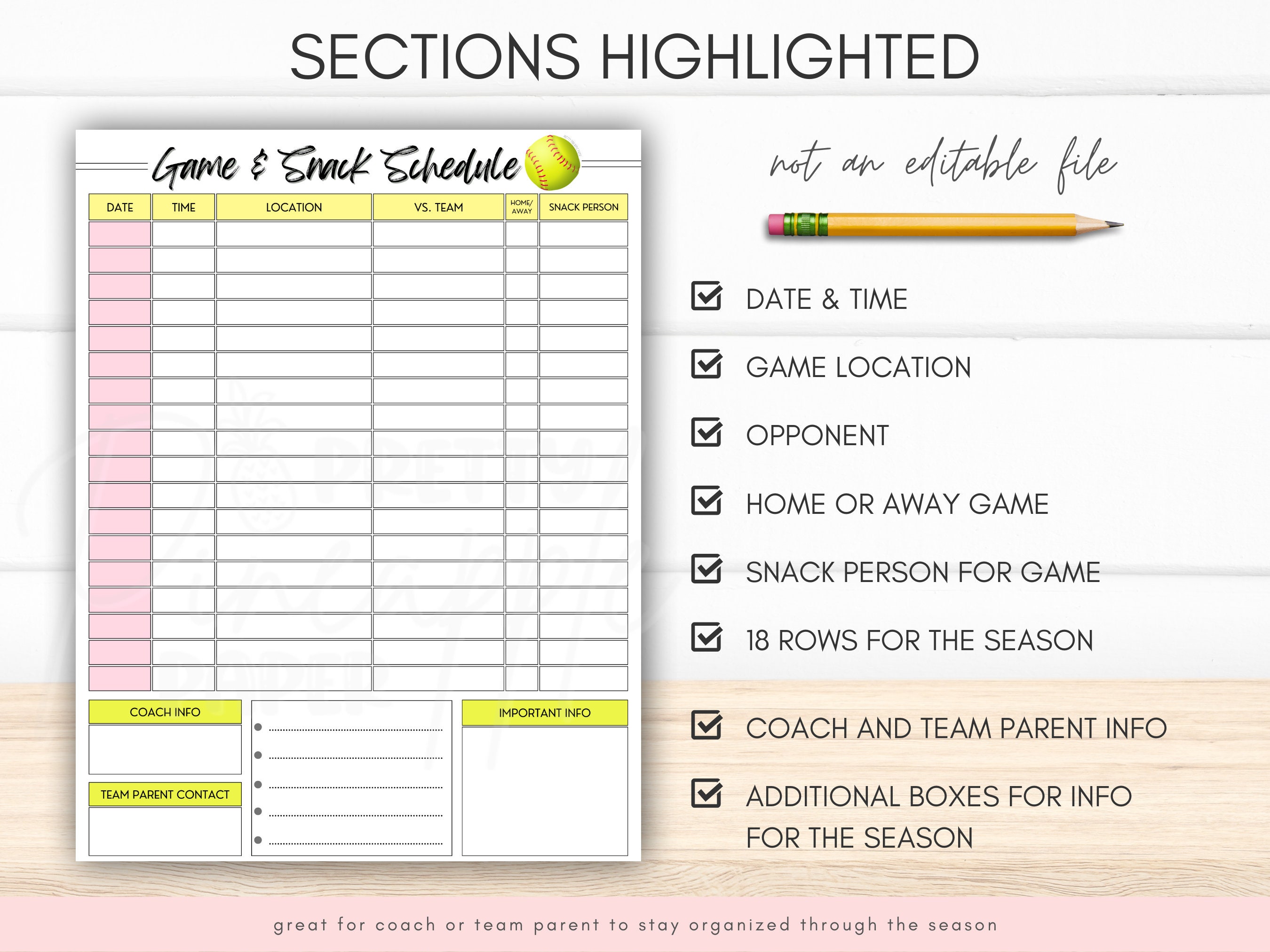 Printable Softball Team Game Day and Snack Schedule, Download Fillable ...