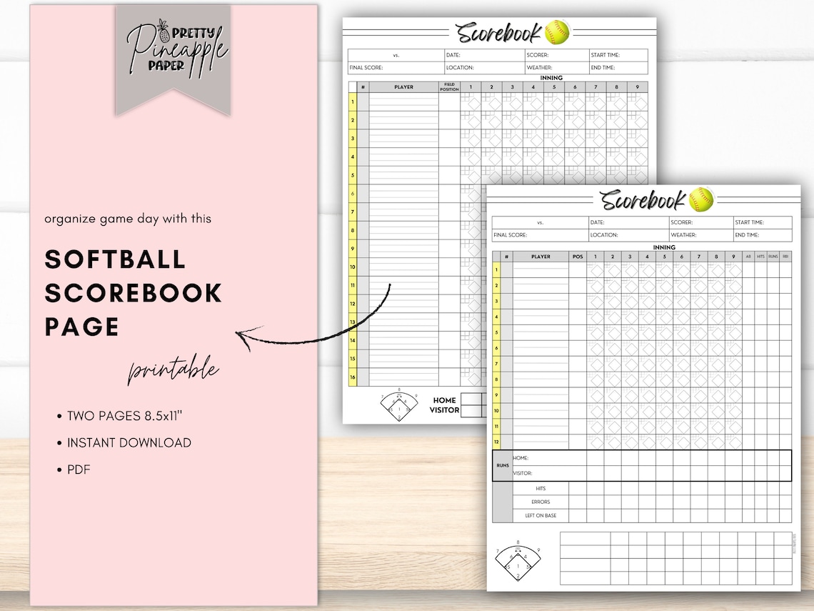 Printable Softball Team Scorebook, Print Pages, Simple and Detailed ...