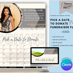 Editable Pageant - Calendar Fundraiser Template, Pick a Date to Donate ...
