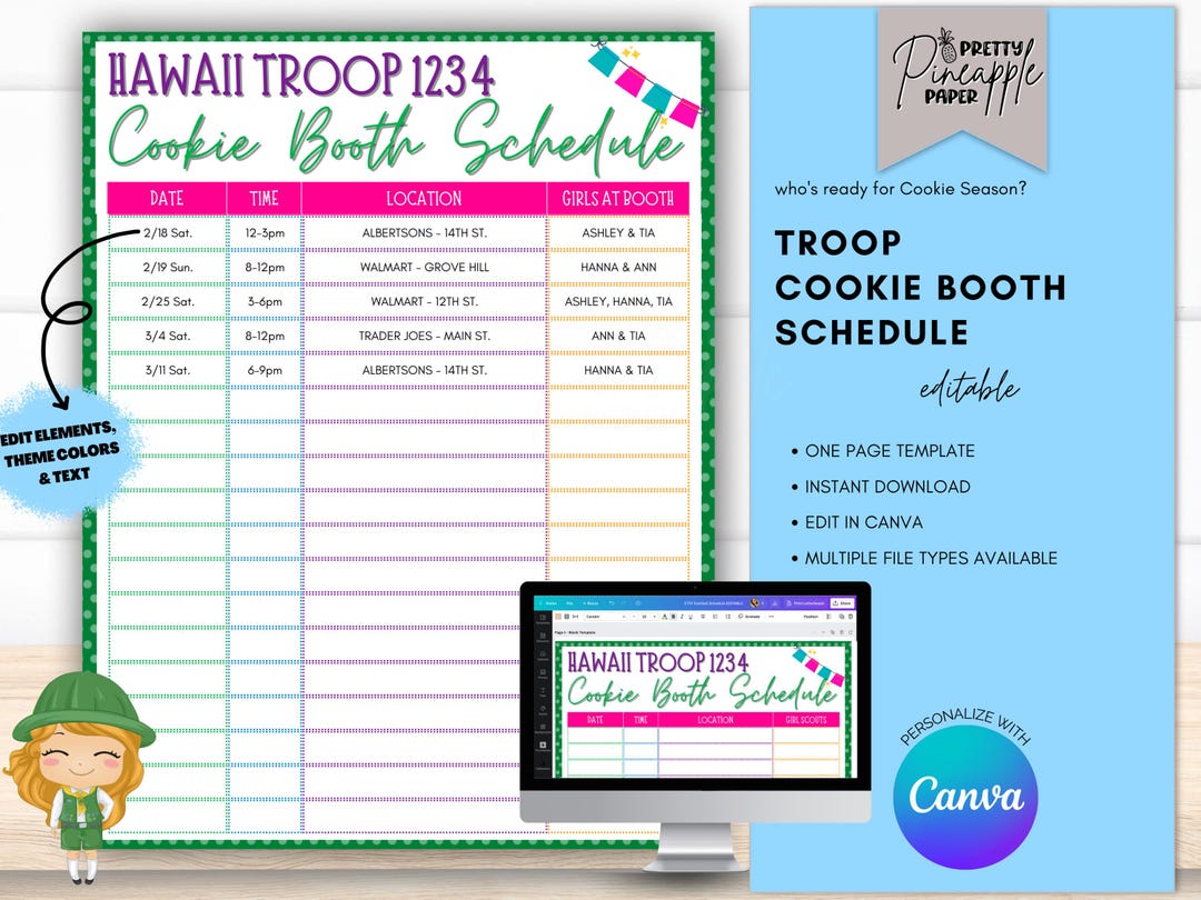 Editable Cookie Booth Schedule Template, Instant Digital Download ...