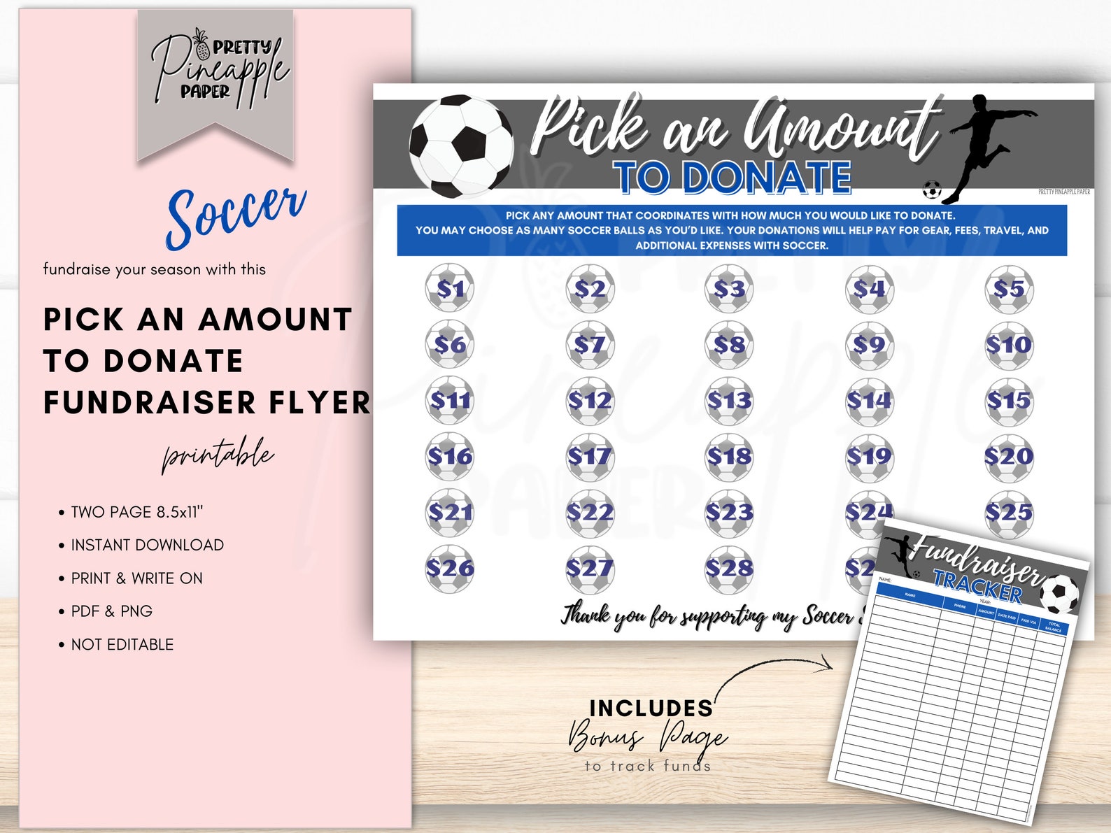 Printable Soccer - Pick an Amount to Donate Fundraiser Flyer, Calendar ...