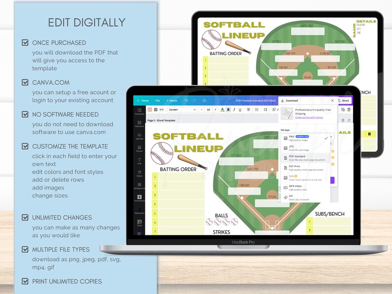 Editable Softball Line up and Field Position Sheet Batting Order Dugout ...