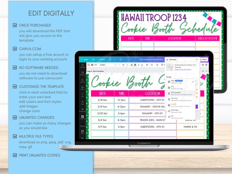 Editable Cookie Booth Schedule Template, Instant Digital Download ...