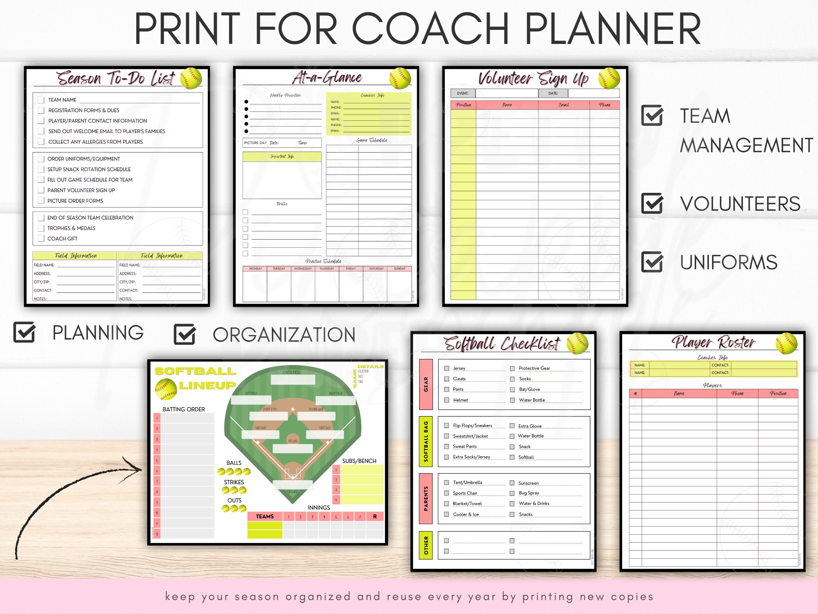 Printable Softball Team Management Planner for Coach and Team - Etsy