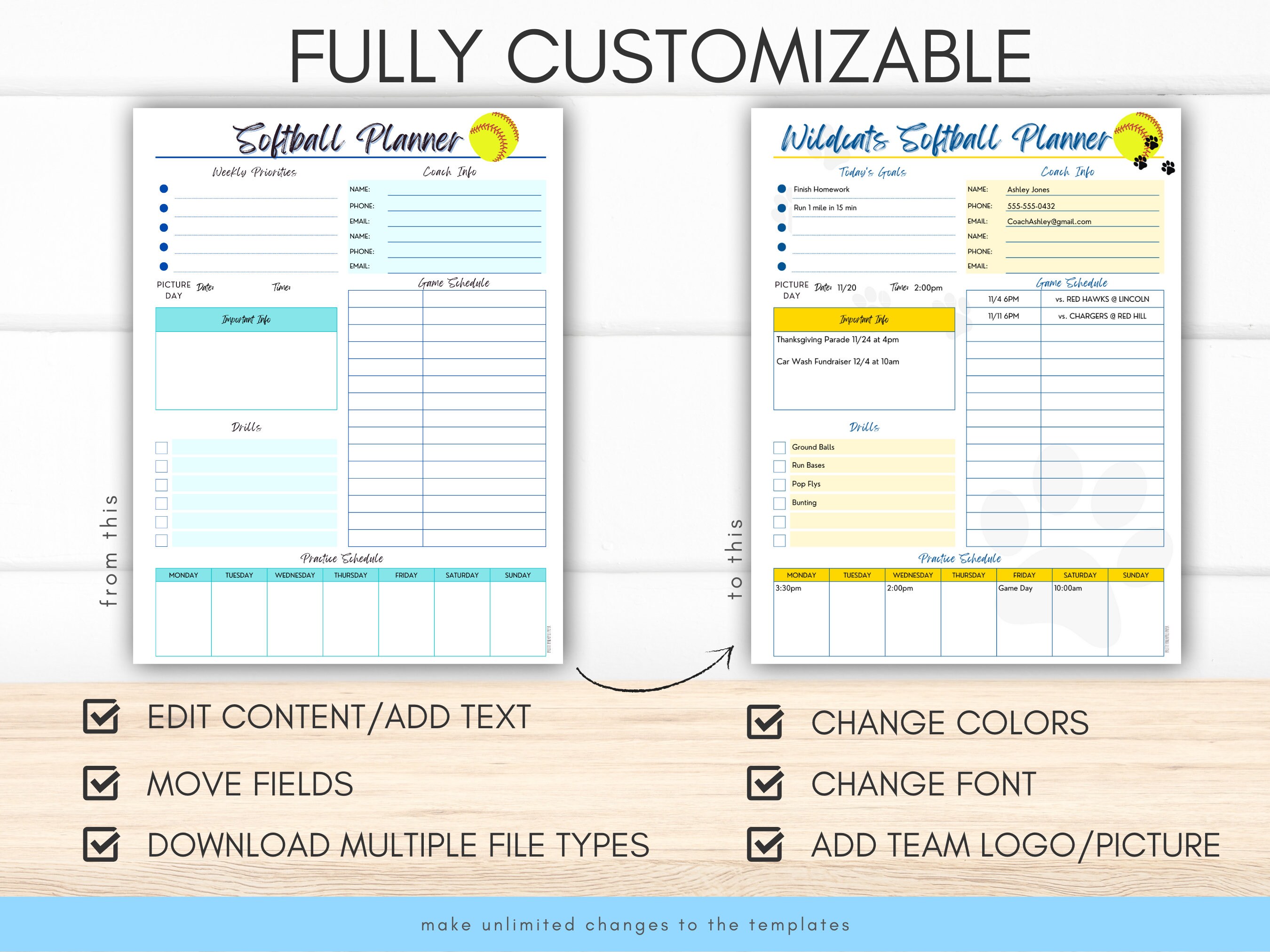 Editable Softball Season Planner Sheet, Instant Digital Download, Edit ...