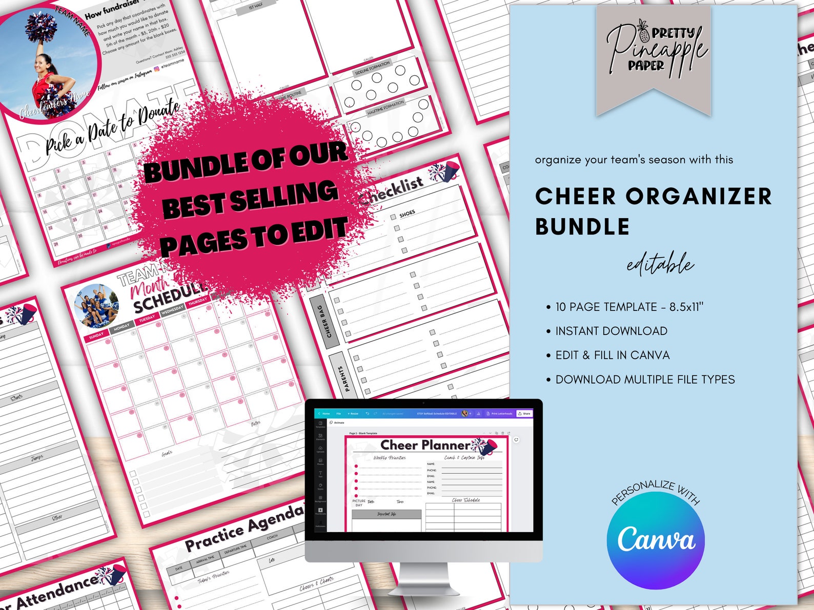 Editable Cheer Organizer Planner Bundle Pages, Coach, Team Mom, Captain ...