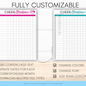 Editable Cheer Attendance Template, Instant Digital Download, Edit in ...