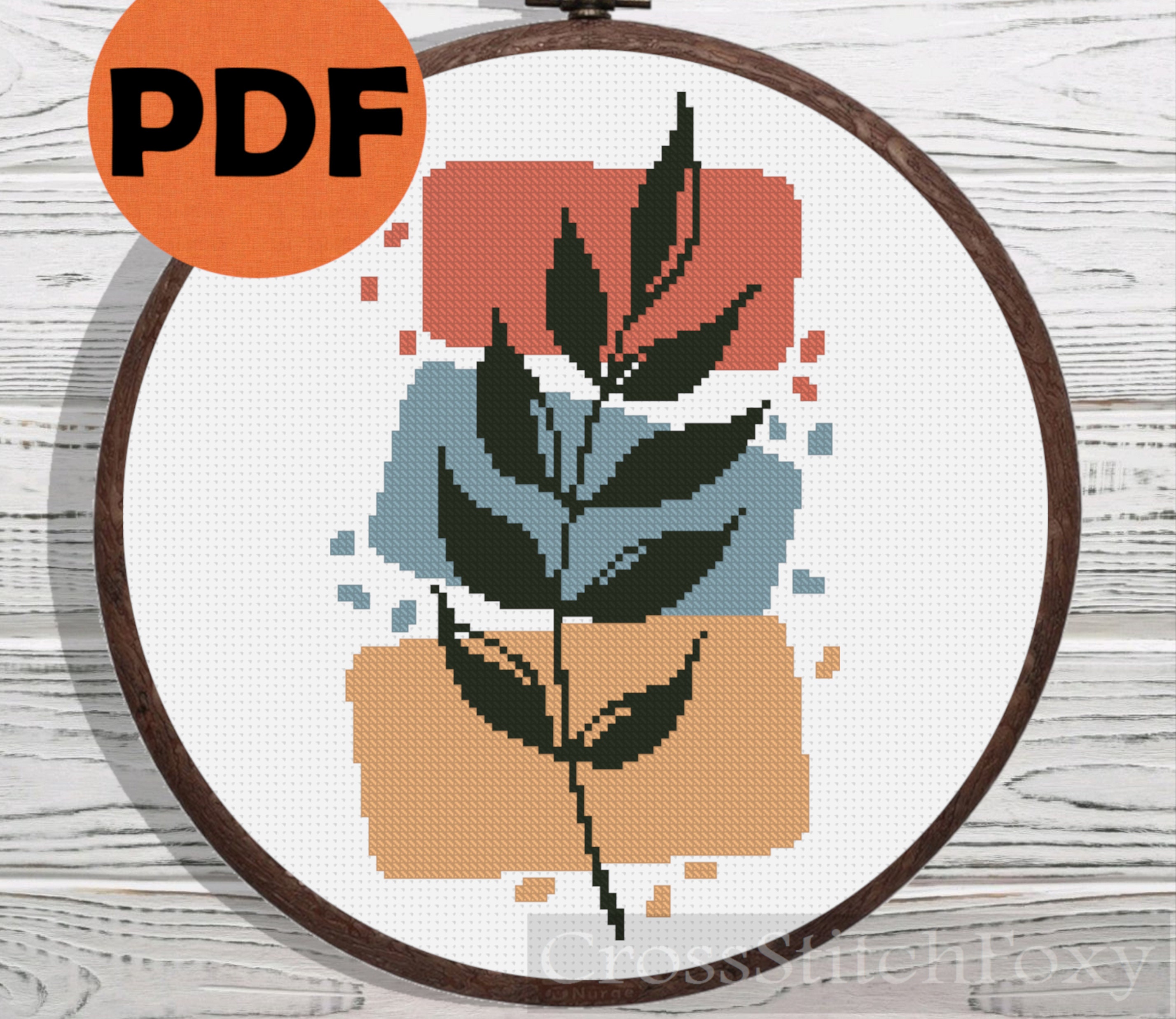Boho Cross Stitch Pattern PDF, Easy Small Leaves Counted Cross Stitch ...