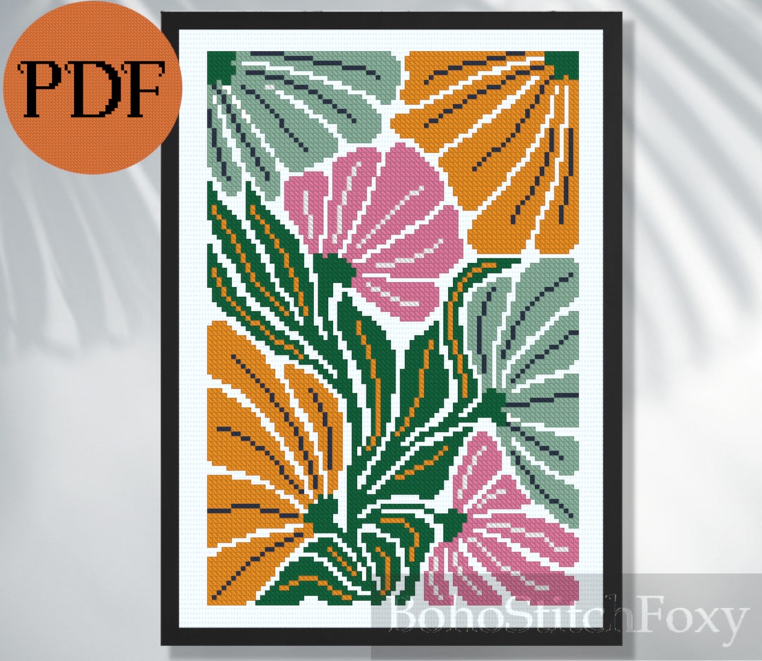 Floral Cross Stitch Pattern PDF, Easy Matisse Style Pattern, Minimalist ...