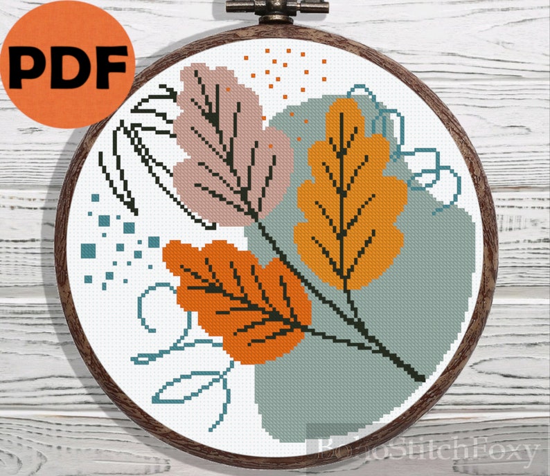 Autumn Leaves Boho Cross Stitch Pattern PDF, Nature Cross Stitch ...