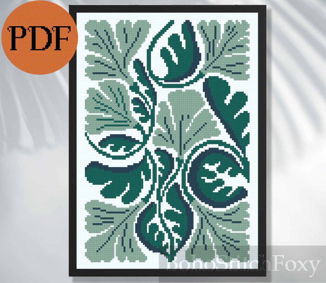 Abstract Leaves Cross Stitch Pattern PDF, Easy Matisse Style Pattern ...