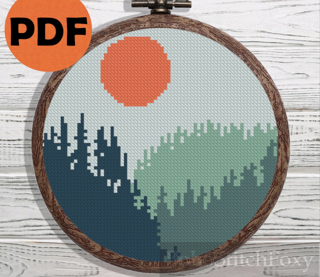Easy Small Forest Landscape Cross Stitch Pattern PDF Nature Cross ...