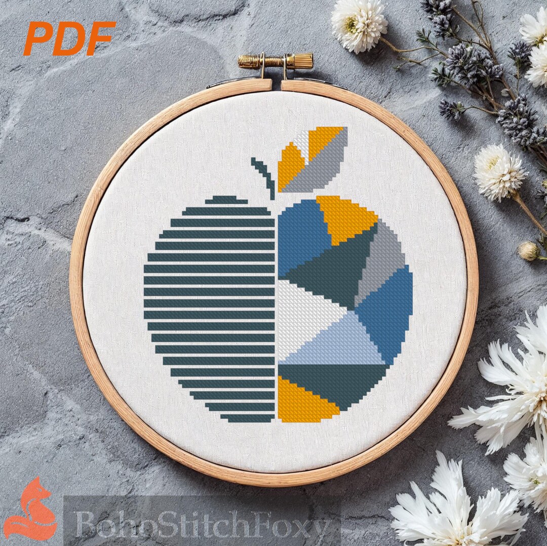 Geometric Apple Cross Stitch Pattern: Minimalist Fruit Decor (PDF ...