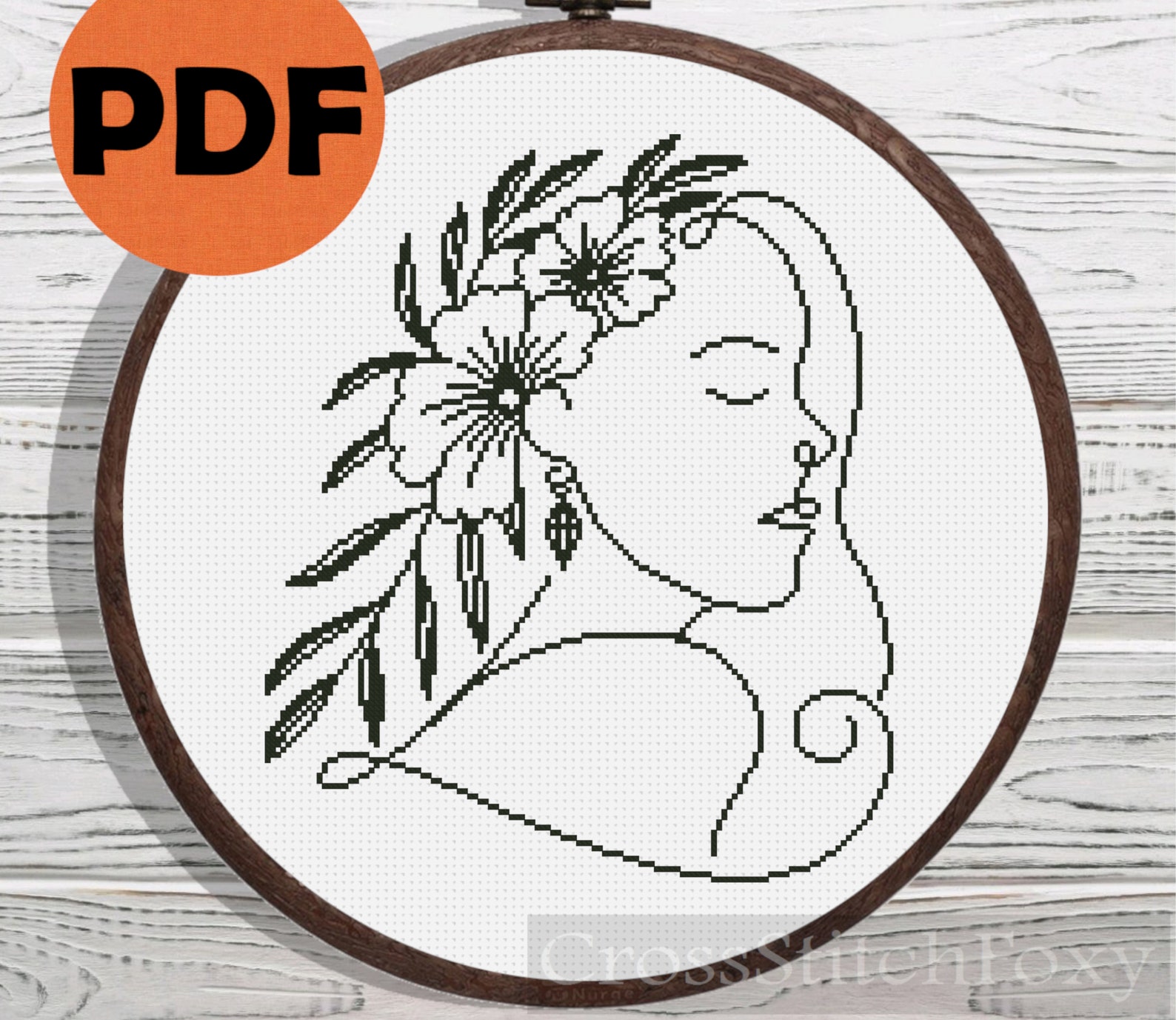 Female Line Art Portrait Cross Stitch Pattern PDF, Easy Girl Portrait ...