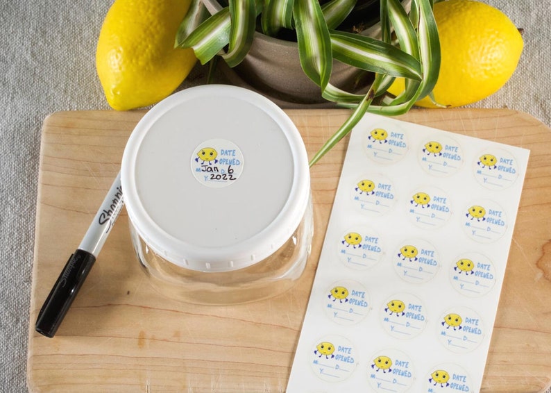 Lemon Food Date Opened Labels, Food Date Storage Stickers, Write on ...