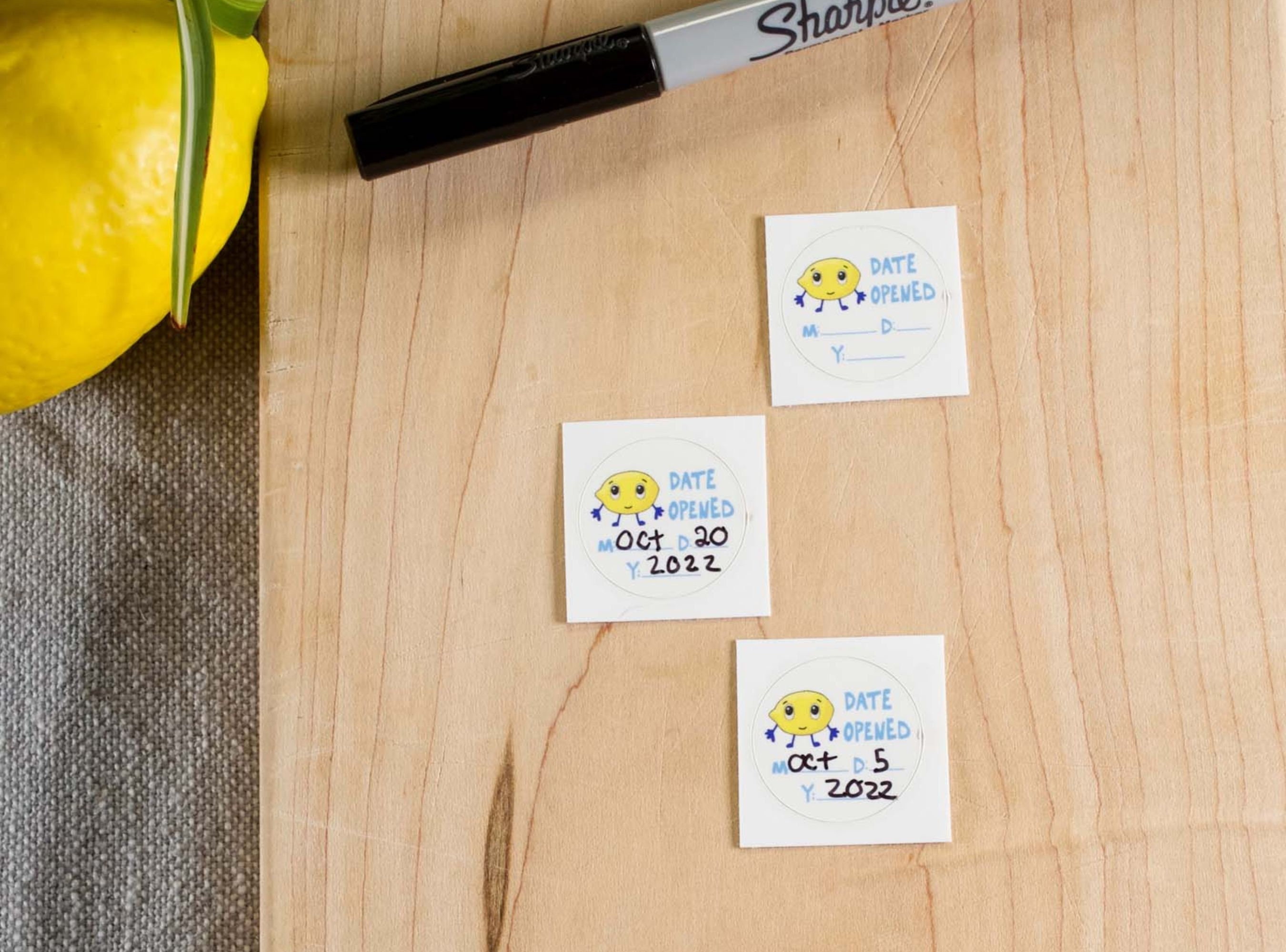 Lemon Food Date Opened Labels, Food Date Storage Stickers, Write on ...