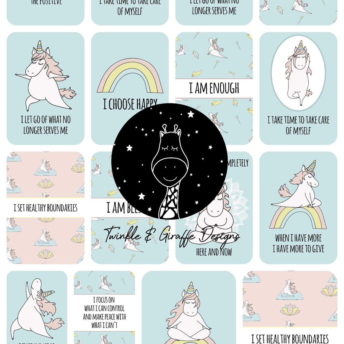 Digital Yoga Unicorn Affirmation Cards - Set of 20, Affirmation Cards ...