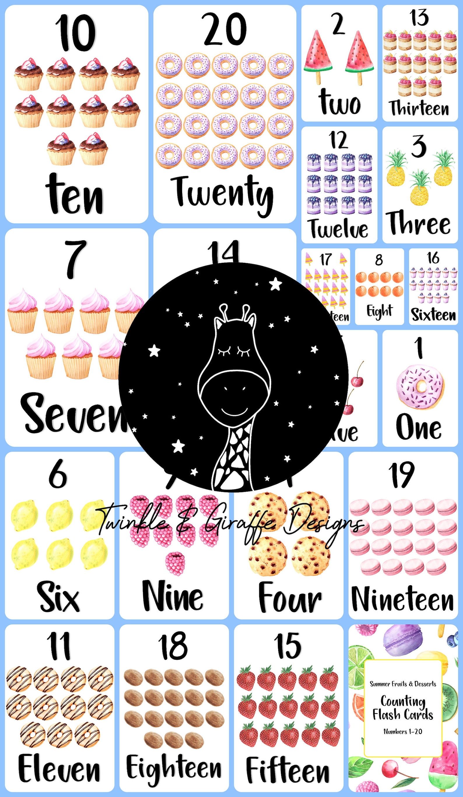 English Numbers 1-20 Flashcards | Etsy